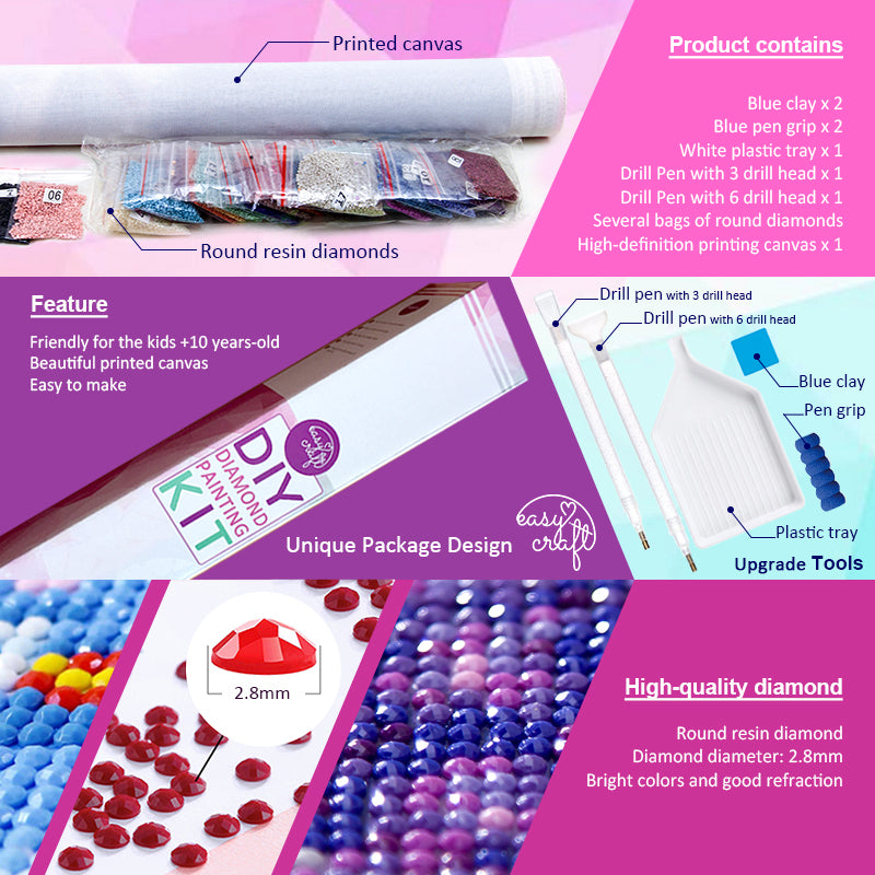 Easy Craft Diamond Painting DIY Kit, 40x40cm- Clock and Flowers – Easy Craft SA